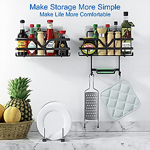 Gaseawolf Adhesive Shower Caddy, 2 Pack Shower Shelf with Soap Holder and Hooks, No Drilling Matte Black Bathroom Shower Organizer for Bathroom, Restroom, Shower Room, Toilet, Kitchen