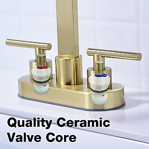 TRUSTMI Bathroom Faucet Gold 2 Handle Lavatory Basin Sink Faucet Swivel Waterfall 4 Inch Centerset Vanity Faucet with Overflow Pop Up Drain Assembly, Brushed Gold