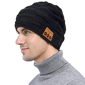 Wireless Beanie for Men, Smart Music Knit Winter Hat with Speaker Mic for Fitness Outdoor Sports, Black
