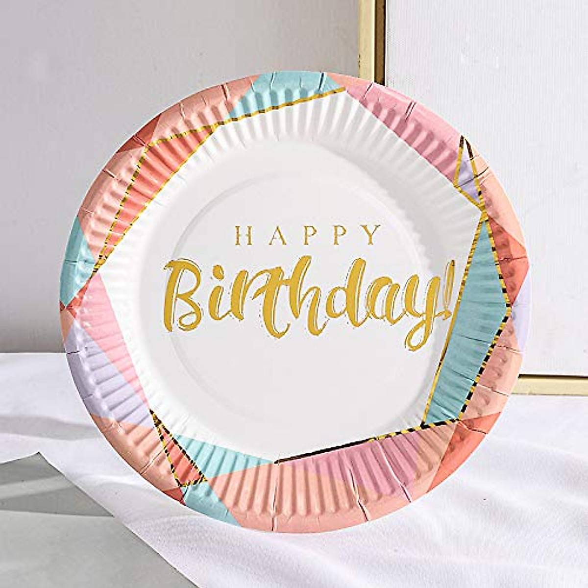 Rgontar 50 Pcs (7'') Happy Birthday Plates Colored Paper Plate Disposable Plate for Birthday Party Supplies