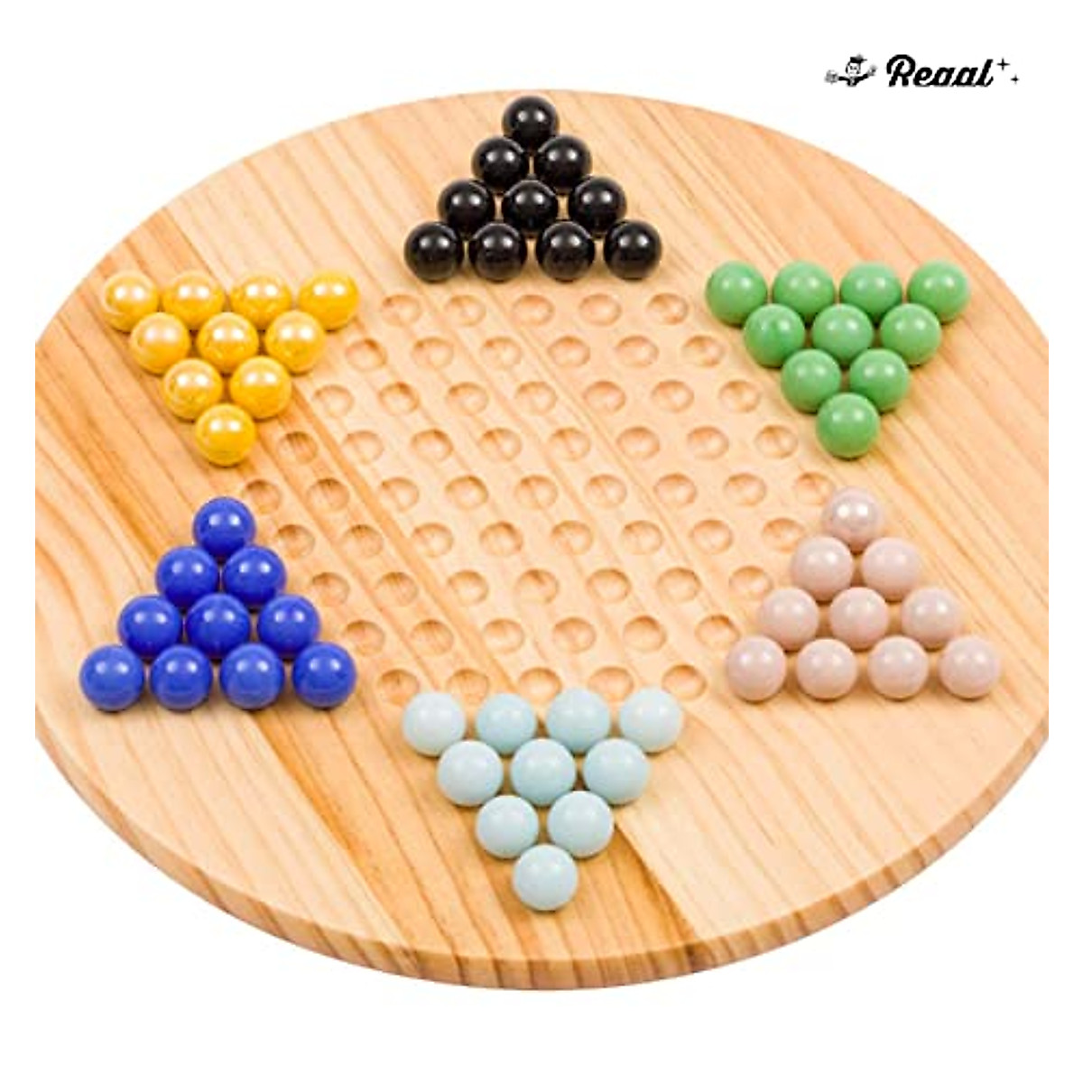 Regal Games - Chinese Checkers -11.5” Natural Wood Game Board with 60 Glass Marbles Assorted, Fun, Family-Friendly Board Game - Ideal for Up to 6 Players Ages 8+