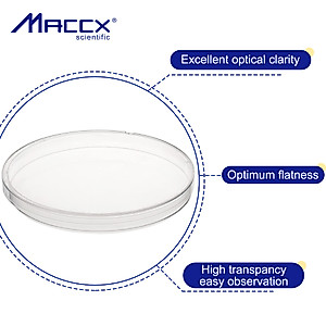 Maccx Sterile Plastic Petri Dishes with Lid, 20 PCS of Dia.150mm*15mm Clear Petri Plate, with 3 Vents for Classroom, Laboratory, Science Party, PPD150-020