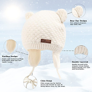 Bamery Baby Crochet Hat Infant Cute Bear Ear Beanie Toddler Boys Girls Earflap Hats for Fall Winter Warm Cap (Bear White, 0-6M)