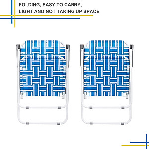 EEBUIHUI Set of 2 Folding Patio Lawn Chairs, Webbed Folding Chair Outdoor Beach Chair High Back Seat Portable Camping Chair for Yard, Garden (Blue White)