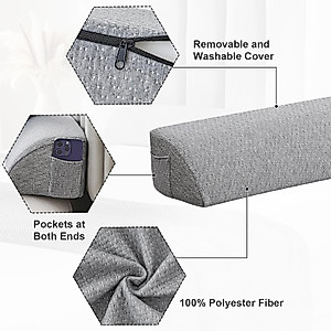 Qucover Headboard Wedge Pillow Queen, 2-Sections Viscose Fiber Polyester Bed Wedge Pillow for Headboard Grey, Between Mattress and Headboard Wedge Pillow Gap Filler (0-7"), 60"x8"x6"