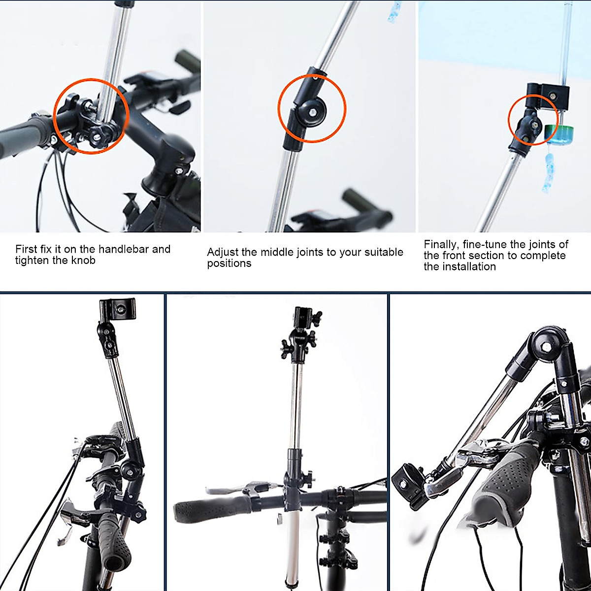 Umbrella Holder Bike Umbrella Stand Holder Adjustable Stainless Steel Tube with Ring Locks Accessories for Motorcycle