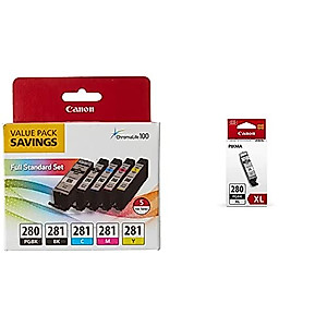 Canon PGI-280 / CLI-281 5 Color Ink Pack & 280 XL Pigment Black Ink, Compatible to Printer TR8520, TR7520, TS9120 Series,TS8120 Series, TS6120 Series, TS9521C, TS9520, TS8220 Series, TS6220 Series
