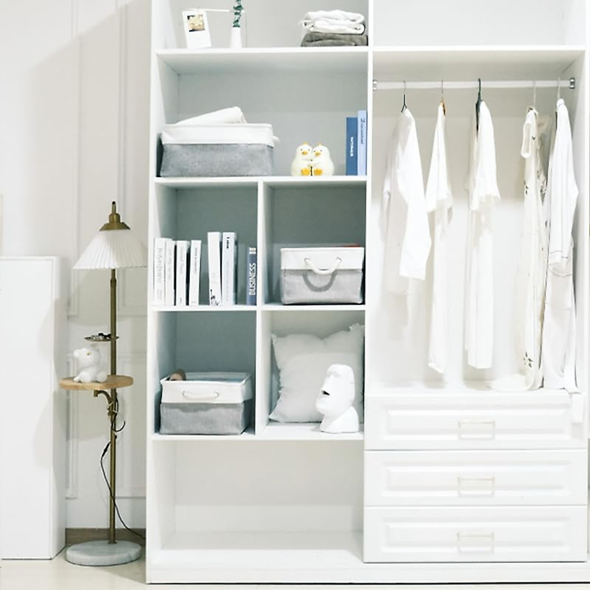 Foldable Storage Baskets for Organizing , Linen Closet Organizers,16.×12in Closet Organizer Bins with Cotton Rope Handles,Fabric Basket,Storage Baskets for Shelves, Toys,Clothes,Office-Gray/Off White