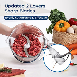 La Reveuse Food Processor,Electric Food Chopper with 7-Cup (1.7L) Glass Bowl, 4 Bi-Level Blades for Chopping,Grinding,Mincing,Whisking,Meal Prep,300W,Blue