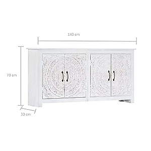 vidaXL Sideboard Buffet Kitchen Storage Cabinet Liquor Dining Room Hallway Cupboard Console Table Accent Cabinet Handmade White Solid Wood Acacia