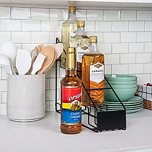 Mind Reader IRSYR4-BLK Clear Syrup Bottle Holder, Wire 4 Compartment Bottle Organizer, Storage for Syrup, Wine, Dressing - 4 Capacity, Black