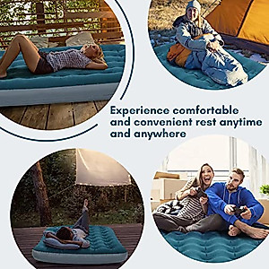 Full Size Air Mattress Double Air Bed with Foot Pump - Foldable Blow Up Mattresses with Flocked top - Portable Inflatable Beds with Patch Kit for Backpacking Tent Camping/Home/Traveling (75"*54")