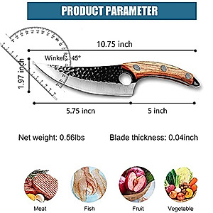 ZENG Butcher Knife Hand Forged Boning Knife with Sheath, Viking Knife, Huusk Japanese Knife, High Carbon Steel Fillet Chef Knife Meat Cleaver Knife for Kitchen, Camping, BBQ