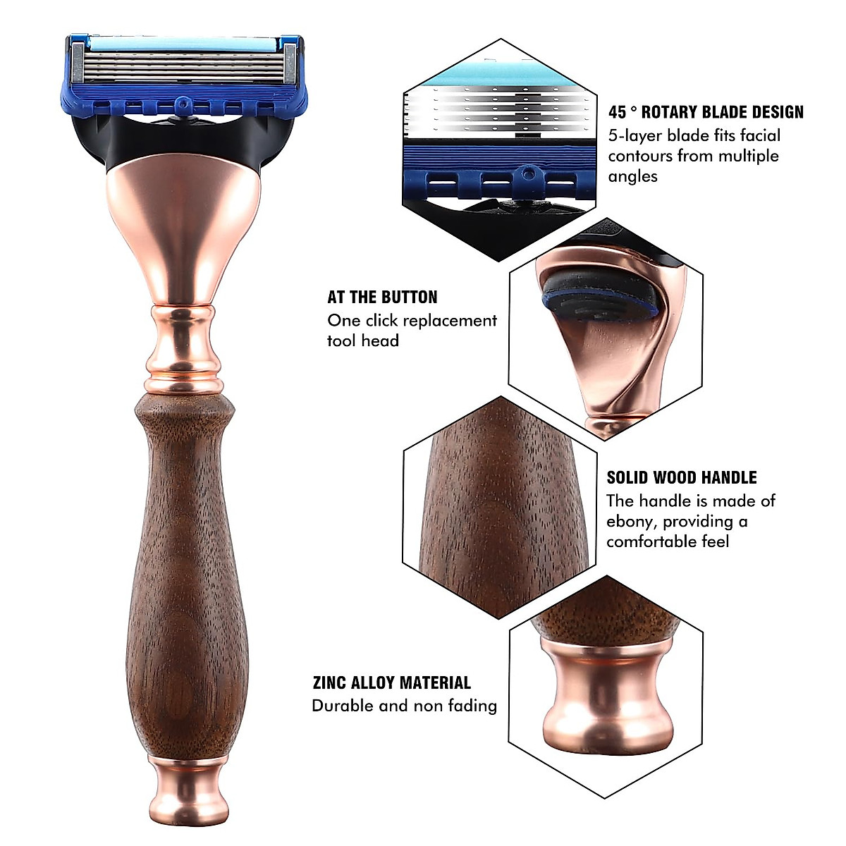 Wooden 5 Blades Razor Handle for Men & Women with 4 Refills - The Perfect Shave Companion