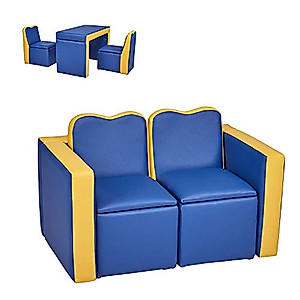 kinbor Kids Leather Sofa Armchair Compact Design Multifunctional 2in1 Children's Armchair Padded Table and Chair Set with Storage for Girls and Boys 3 Piece Kids Furniture Set No Assembly Required