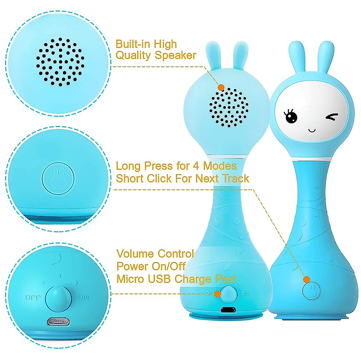 Alilo Bunny Baby Rattle Shaker and Teether Toys for 0-6-12 Months,Electronic Rattle Infants Toy,9 Kinds of Color Learning and Educational Toys with Music & Light, Gift for Newborns Girls Boys Toddlers