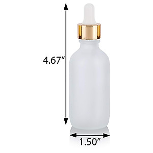 JUVITUS 2 oz / 60 ml Frosted Clear Glass Boston Round Bottle with Gold Metal and Glass Dropper (24 pack) + Funnel