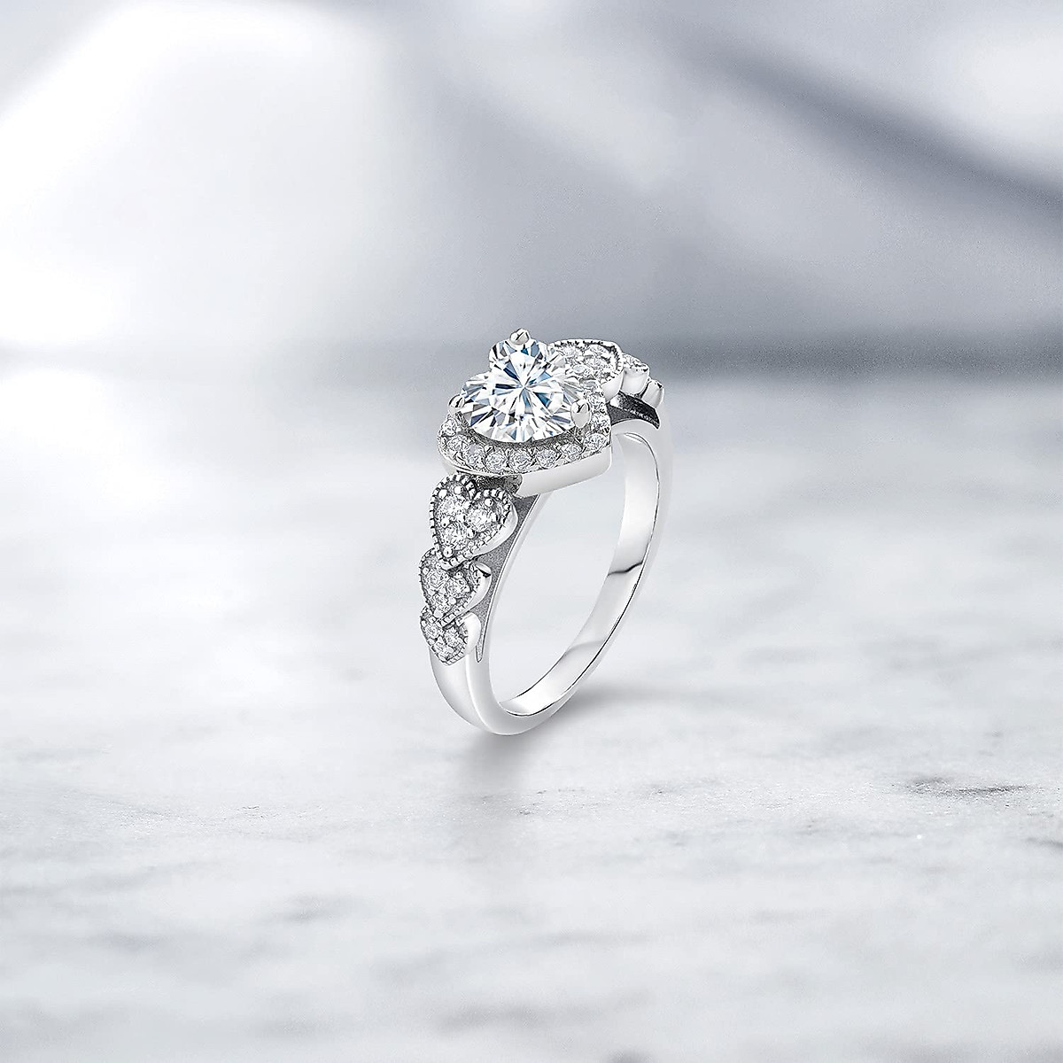 Gem Stone King 925 Sterling Silver Gemstone Birthstone Heart Engagement Ring | 6MM Heart Shape | Wedding Engagement Anniversary Promise Ring For Women | Available In Size 5, 6, 7, 8, 9