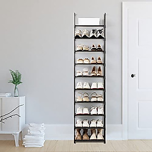 HODYANN 10 Tiers Shoe Rack, 20 Pairs Narrow Shoe Rack Organizer, Space Saving Non-Woven Fabric Metal Shoe Shelf, Stackable Large Shoe Rack for Closet (Black-N)