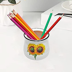 MaoYaMao Sunflower Pen Pencil Holder for Desk Cute Ceramic Pencil Cup Holder Desk Organizer Makeup Brush Holder (White)
