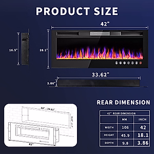 Frhlozdx 42 Inch Electric Fireplace in-Wall Recessed and Wall Mounted Fireplace,Linear Fireplace with Multicolor