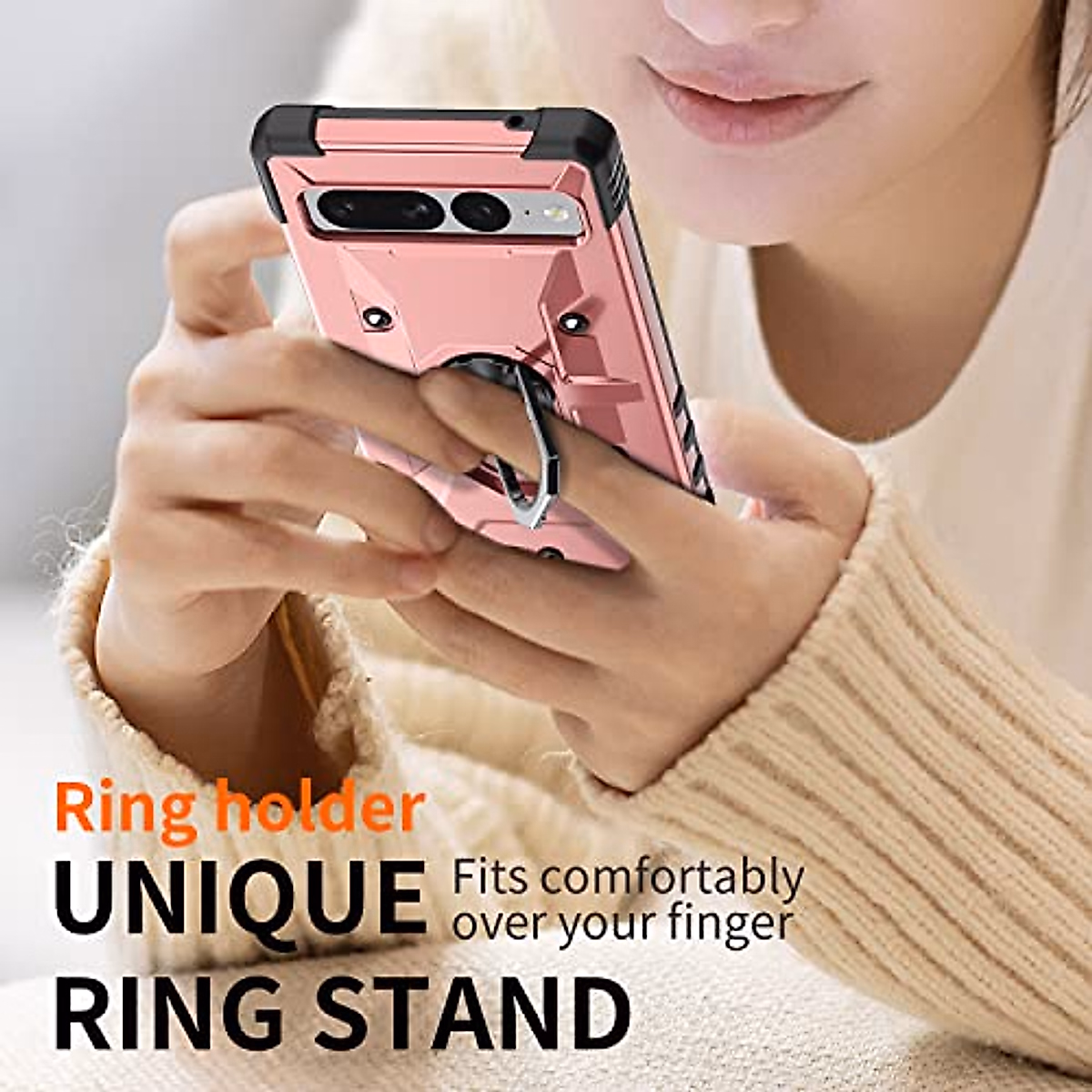 Compatible with Google Pixel 7 PRO Case with [2 Pack] HD Screen Protector,360 Ring Kickstand,Military Grade Heavy Duty Shockproof Hybrid Hard Protective Phone Case Google Pixel 7 PRO Pink