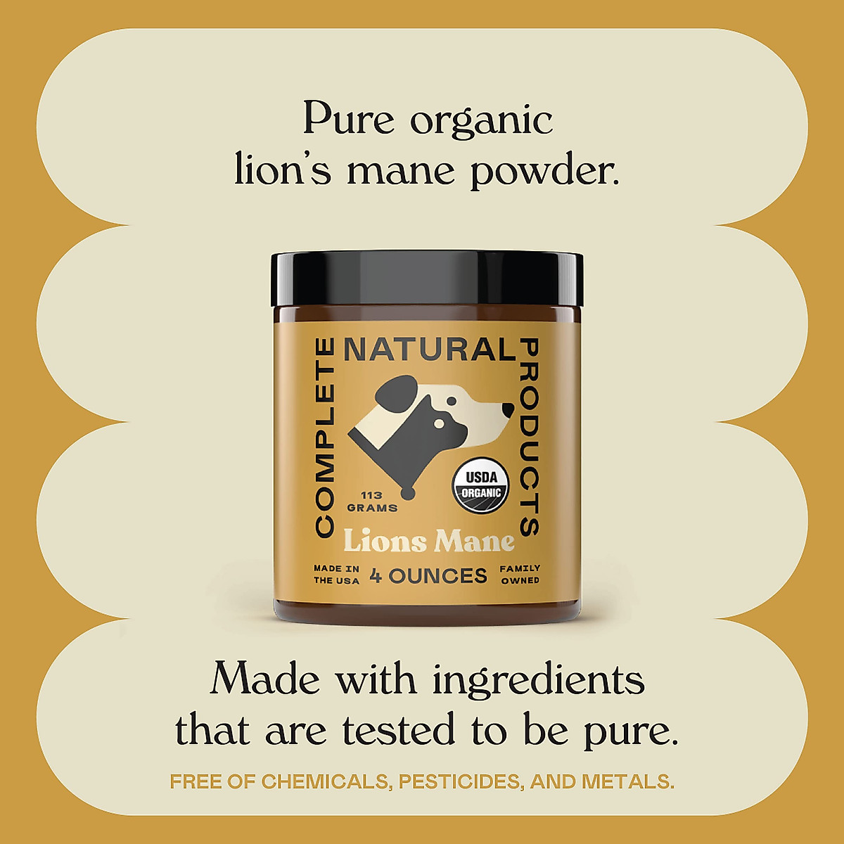 Complete Natural Products Organic Lion's Mane Mushroom for Pets - 4oz - Pure Organic Lion's Mane Mushroom