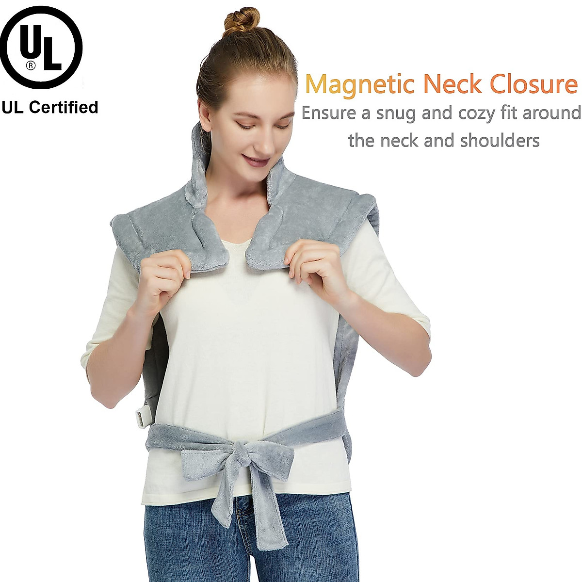 CAROMIO Large Heating Pad for Neck and Shoulders Back Pain Relief, Weighted Electric Heating Pads with Auto Shut Off, Full Body Back Heat Pad, Fast Heating and 4 Heat Settings (Grey, 33"x22")