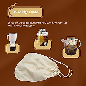 Reusable Cold Coffee Brew Filter Bag Compatible with Toddy Cold Brew System,Coffee Filter Bag Fit for Mason Jars,Pitchers,Carafes,Jugs,2-Pack Cotton Cold Brew Coffee Pouch with Drawstring 12" x 11"