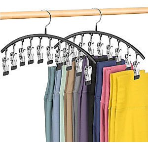 Legging Organizer for Closet,Pants Hangers, Metal Yoga Pants Hangers 2 Pack w/10 Clips, Space Saving Hanging Closet Organizer w/Closet Organizers and Storage for Pants Skirts Scarf Legging