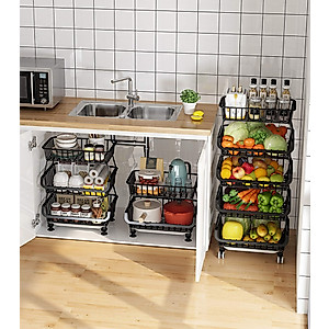 tristonsong Fruit Storage Basket, 6 Tier Rolling Stackable Vegetable Fruit Basket Utility Cart Rack, Storage Organizer Bin for Kitchen, Pantry Closet, Bedroom, Bathroom-6 tier