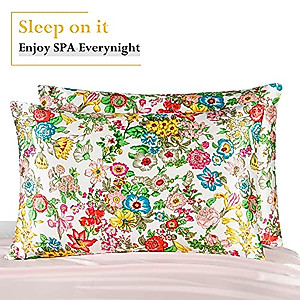 Silk Pillowcase for Hair and Skin Care, Mulberry Silk Floral Print Pillow Case with Hidden Zipper Closure, Standard Size 20''x26'' Silk Pillow Cover, Breathable & Skin-Friendly (Summer Flowers 1Pcs)