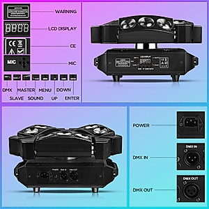 Spider Moving Head Lights, U`King DJ Lights 9 LEDs Heads X 10W RGB Stage Lighs 12/19 Channels DMX-512 and Sound Activated Great for Wedding Disco Party Light