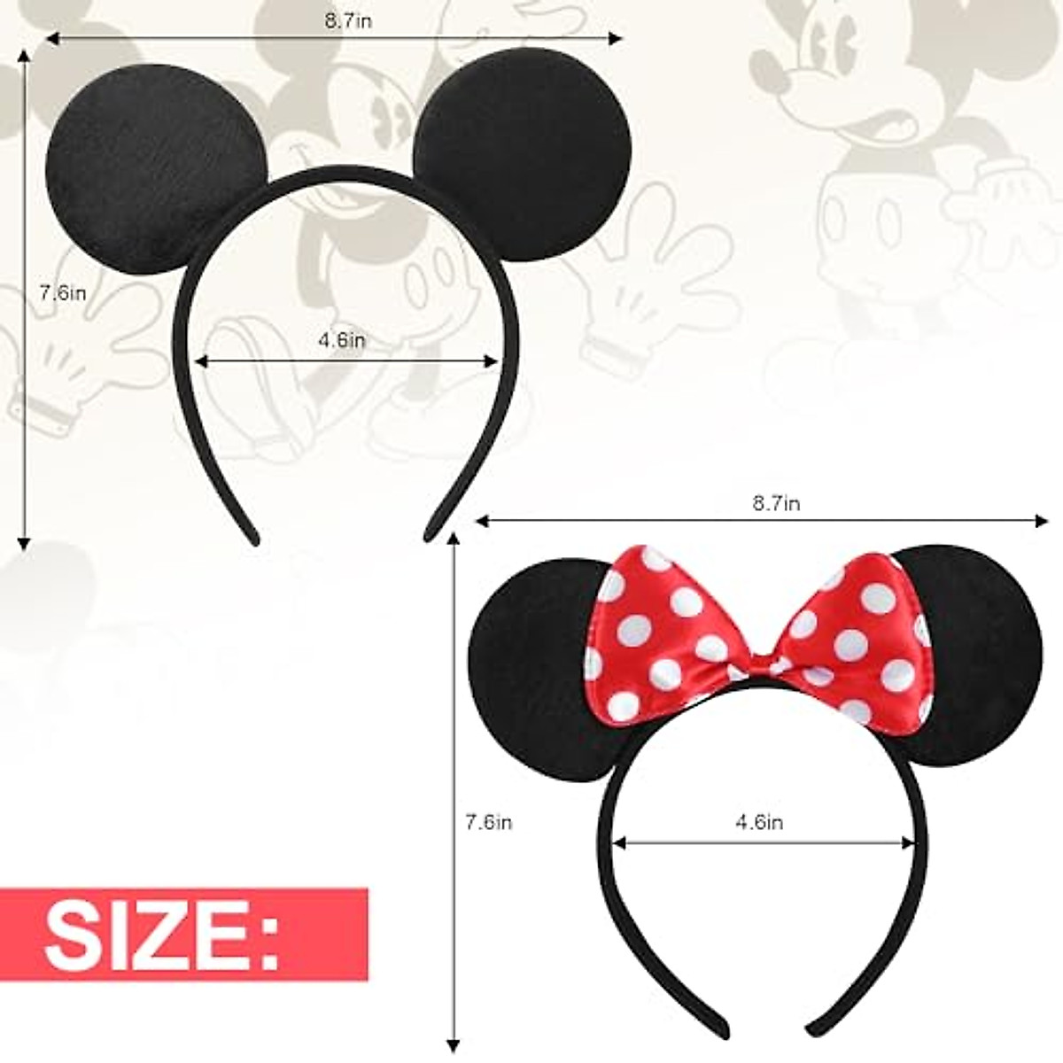 20 Pack Mouse Ears Solid Red and Black Mouse Headband for Girls Women Adult Mouse Themed Birthday Party Supplies and Costume Cosplay Decoration