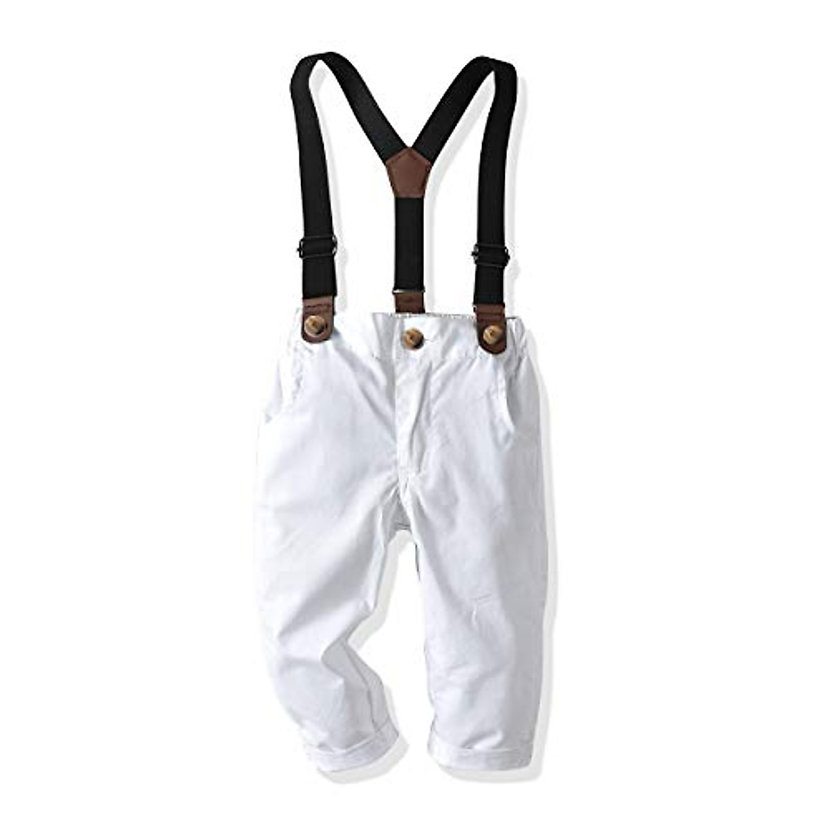 Baby Boys Gentleman Pants Clothing Set Long Sleeves Stripe Shirt+Suspender Pants+Bow Tie Toddler 4Pcs Set (Pink, 4-5T/110)