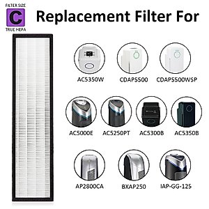 2 Pack FLT5250PT Filter C Pet, Ture HEPA Replacement Filter, Compatible with G-Guardian Air Purifier AC5000, AC5000E, AC5250PT, AC5350B, AC5350BCA, AC5350W, AC5300B, 2 HEPA Filter and 6 Pre-Filters.