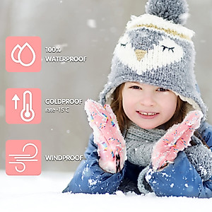 SATINIOR 3 Pairs Toddler Waterproof Gloves Mittens Lined with Fleece for Winter Skiing With 2-4 Years Old