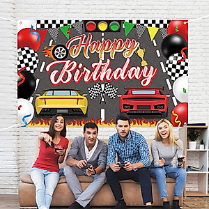 Racing Cars Happy Birthday Decorations Backdrop Banner, Race Car Fast Birthday Party Decorations Photo Background Backdrop for Birthday Party Supplies Boys Children Men Celebration, 63 x 39.4Inch
