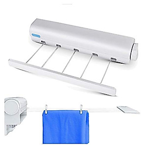 LTDH Retractable Clothesline Plastic Clothes Line Automatic Telescopic Drying Rack Wall Mounted Clothes Hanging Line for Indoor Outdoor (5 Ropes)