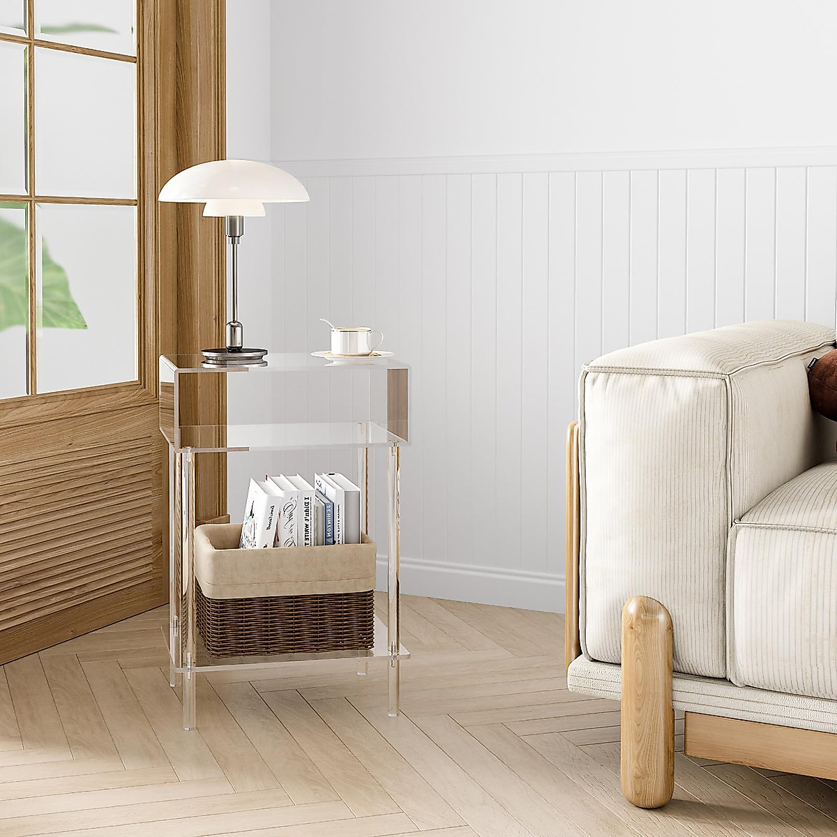 Aquiver Acrylic Nightstand - Modern Bedside Table with Open Storage - Small Side Table/End Table for Bedroom, 2 Tier, 15.6'' L x 11.6'' W x 23.4'' H