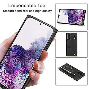 Samsung Galaxy S20 FE 5G Wallet Case,ZYZX Removable Adjustable Leather Strap Crossbody Card Holders Case Neck Strap Lanyard Purse Shoulder Strap w/Kickstand Case for Samsung Galaxy S20 FE 5G KB Black