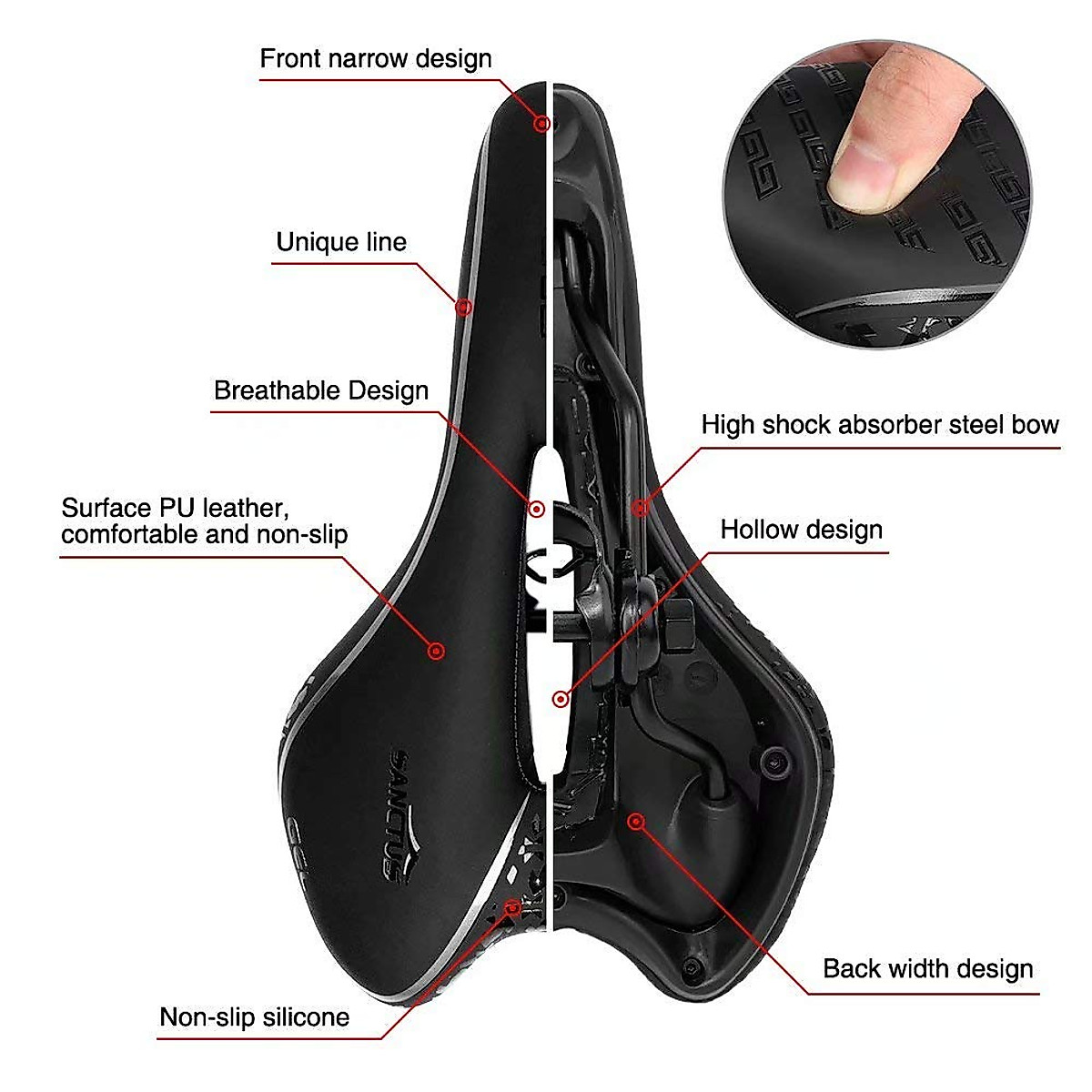 Sanctus Comfortable Bike Seat Men Women Gel Bicycle Saddle Padded Replacement Comfort Road Exercise Bikes Cushion with Waterproof Cove for MTB Mountain Bike Road Bike Exercise Bike