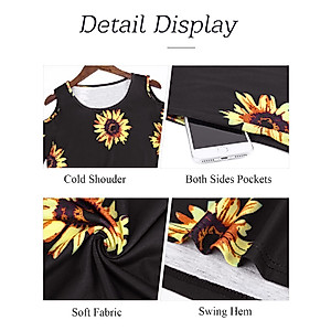 Tanst Sky Sunflower Dress for Women, Ladies Summer Sexy Club Outfits Vestidos De Verano para Mujer Stretchy Mid Length Swing Sun Dresses with Pockets Black L