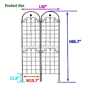 2 Pack Metal Garden Trellis for Climbing Plants Outdoor 86.7'' x 19.7'' Rustproof Plant Support Rose Trellis Netting Trellis Black