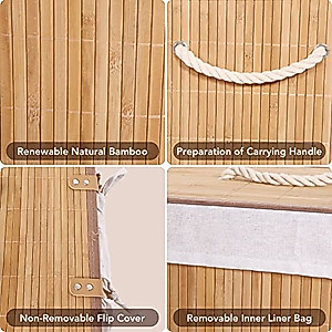 Laundry Hamper by Miss Tanlow, Natural Bamboo Woven Laundry Hamper, Removable Liner, Hampers for Laundry with Lid, Large Capacity of 72L