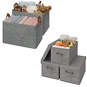 GRANNY SAYS Bundle of 3-Pack Closet Storage Bins with Lids & 2-Pack Lidless Storage Bins with Metal Frame