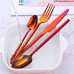 Buyer Star 20-Piece Silverware Set, Orange Flatware Cutlery Set, Stainless Steel 18/10 Utensil Forks Spoons Knives Set Service for 5 with Gift Box, Mirror Polished, Dishwasher Safe