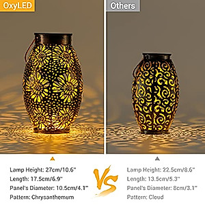 Solar Lanterns Outdoor Waterproof Large - OxyLED 2 Pack Hanging Lantern Solar Powered with Handle Decorative Retro Metal LED Solar Garden Lights for Table Patio Yard Fence Porch Christmas Decor