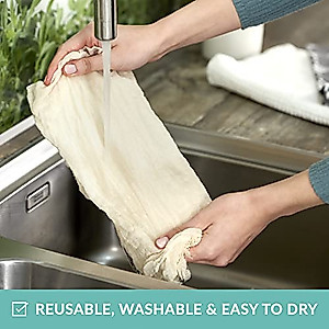 Organic Cheesecloth Nut Milk Bag Strainer 2-Pack, GOTS Certified Cheese Cloths for Straining Food, Yogurt, Juice, Cold Brew Coffee & Tea Filter - Reusable Butter Muslin Greek Yogurt Strainer