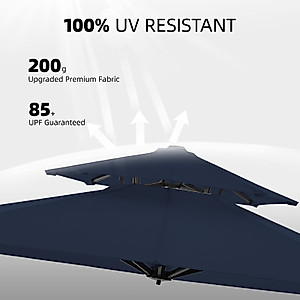 wikiwiki 11ft Double Top Round Patio Umbrella Outdoor Cantilever Umbrella w/36 Month Fade Resistance Recycled Fabric, 6-Level 360°Rotation Aluminum Pole for Deck Pool Garden, Navy